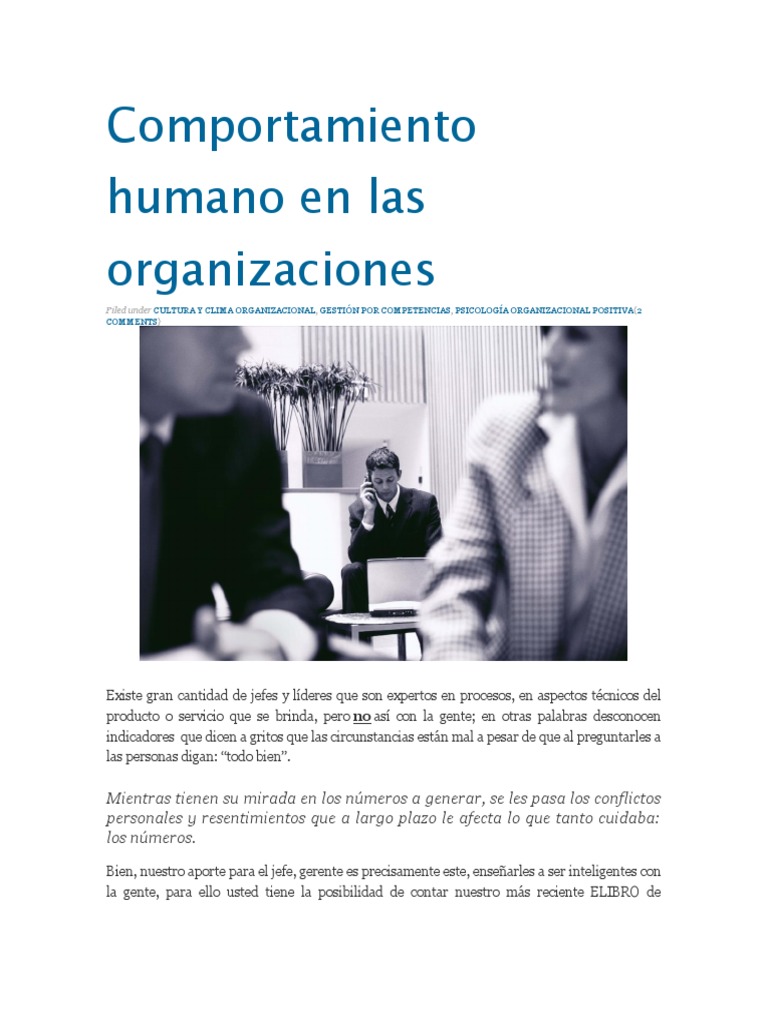Comportamiento Humano en Las Organizaciones | PDF | Comportamiento organizacional | Motivación