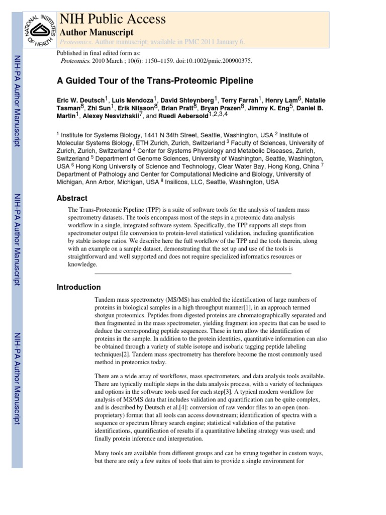 A Guided Tour of The Trans-Proteomic Pipeline | PDF | Mass Spectrometry | Proteomics