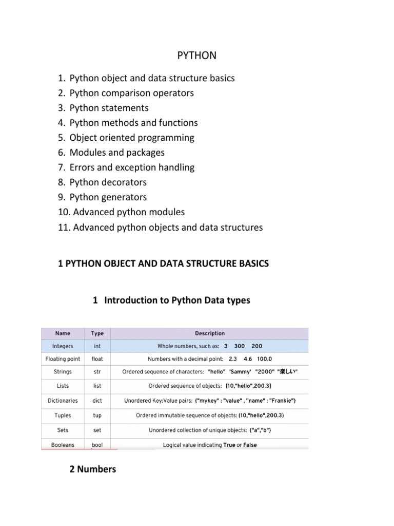 Python 1 Python Object And Data Structure Basics Pdf