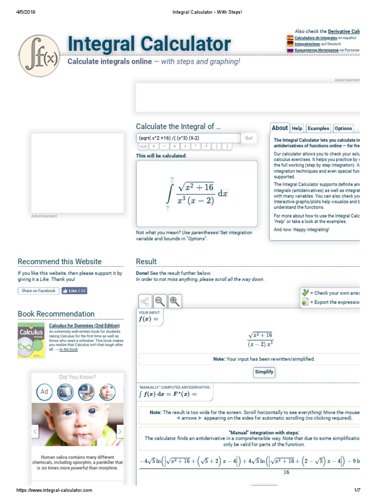 Integral Calculator - With Steps! | PDF | Integral | Mathematical Objects