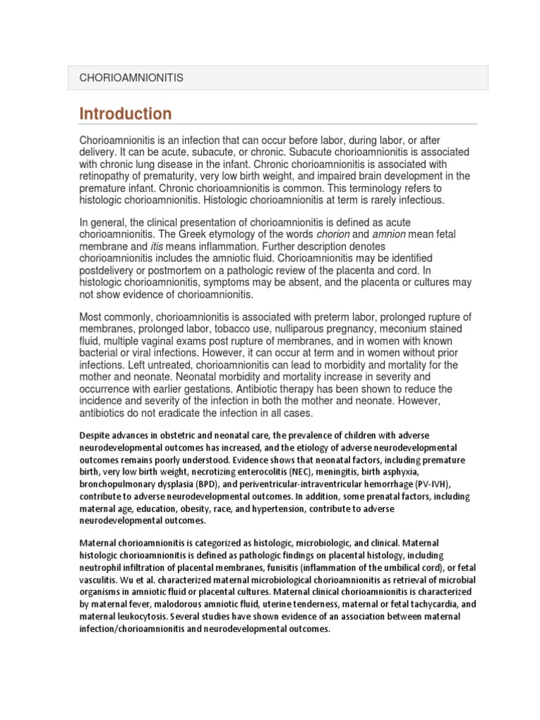 Maternal Chorioamnionitis and Neurodevelopmental Outcomes | PDF ...
