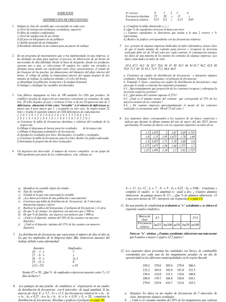 Ejerc. 01-Tabla Frecuencias | PDF | Análisis estadístico | Enseñanza de matemática