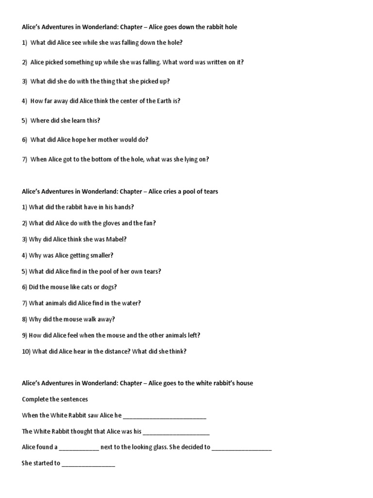 Alice's Adventures in Wonderland - Reading Comprehension Activities | PDF