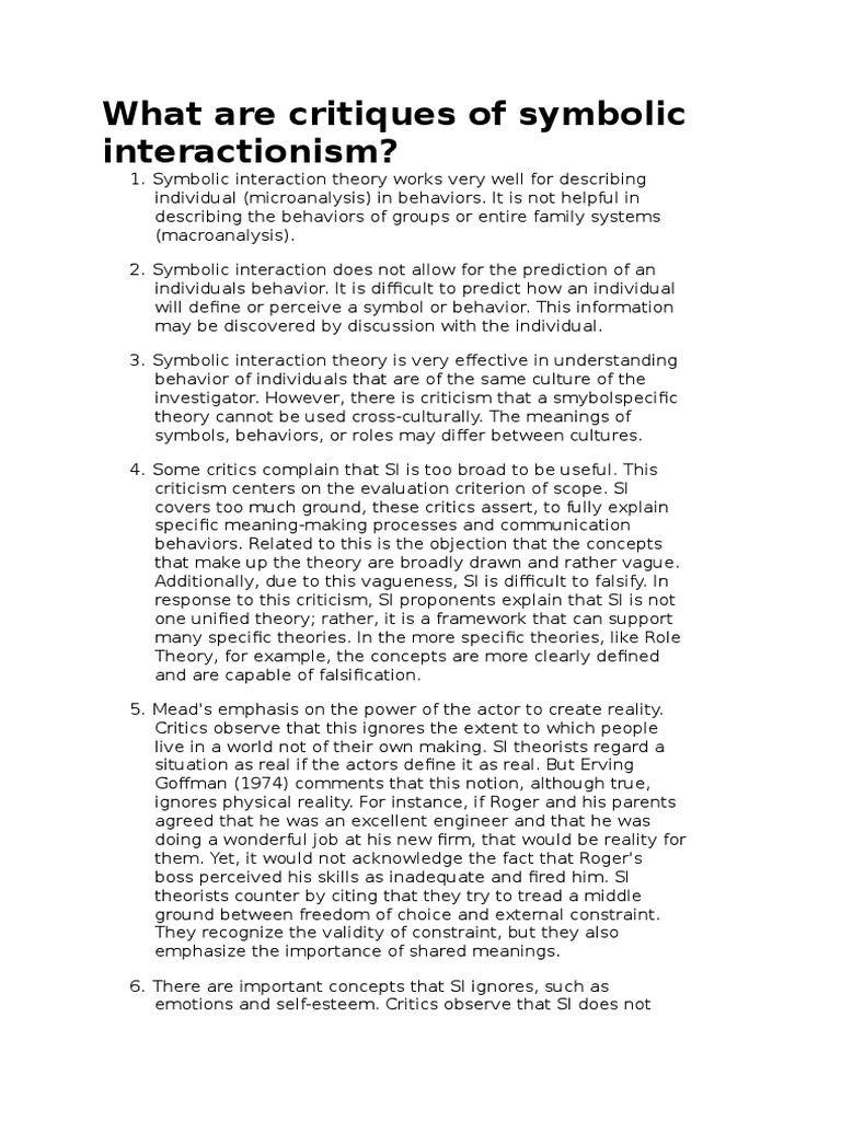 What Are Critiques of Symbolic Interactionism | PDF | Psychological ...