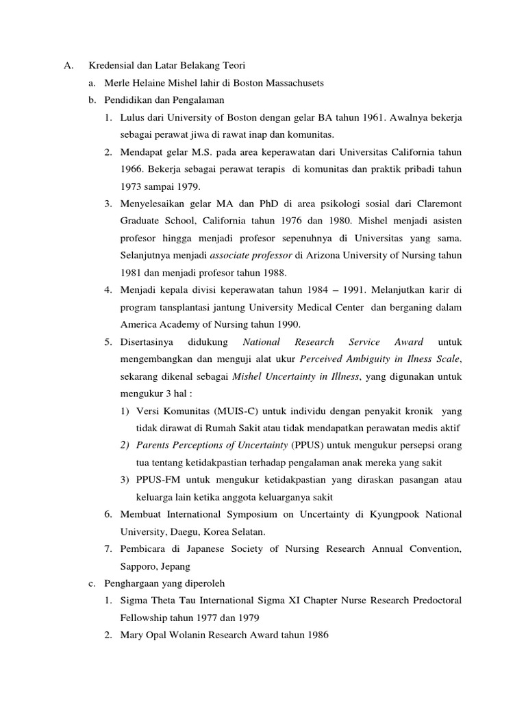 Teori Ketidakpastian Dalam Penyakit - Merle H. Mishel | PDF