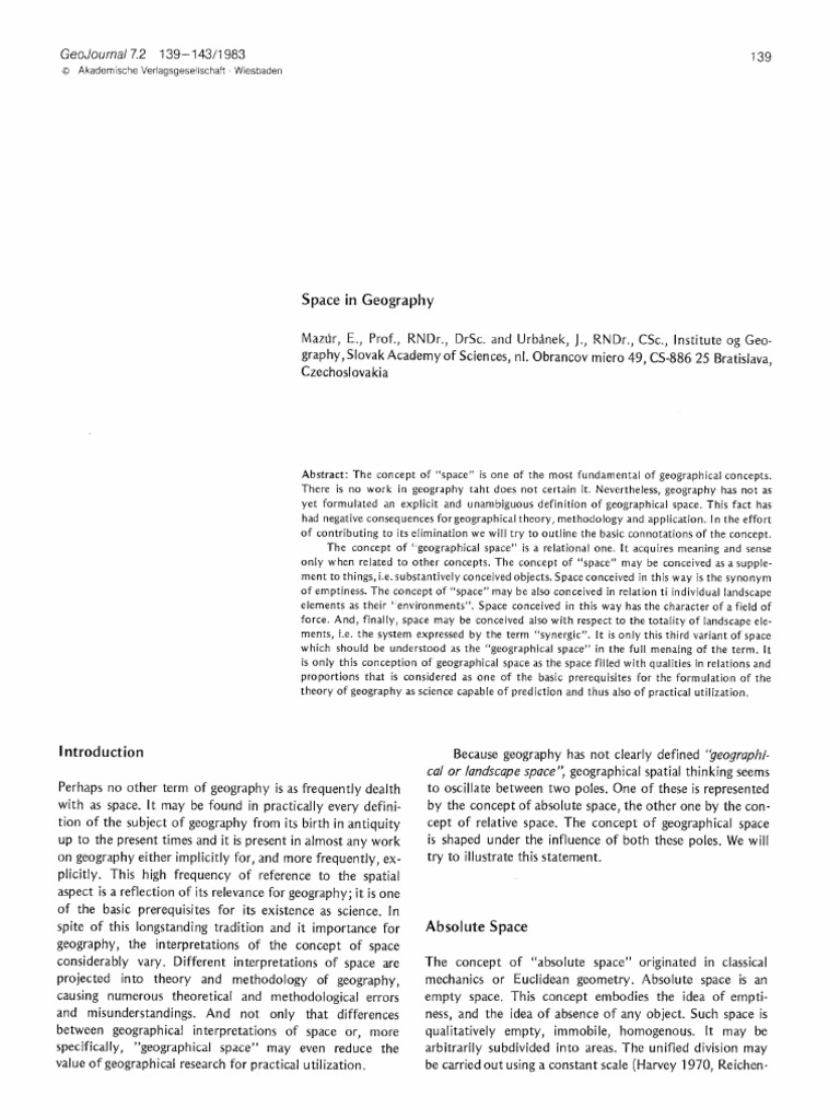 Space in Geography PDF | PDF | Space | Concept