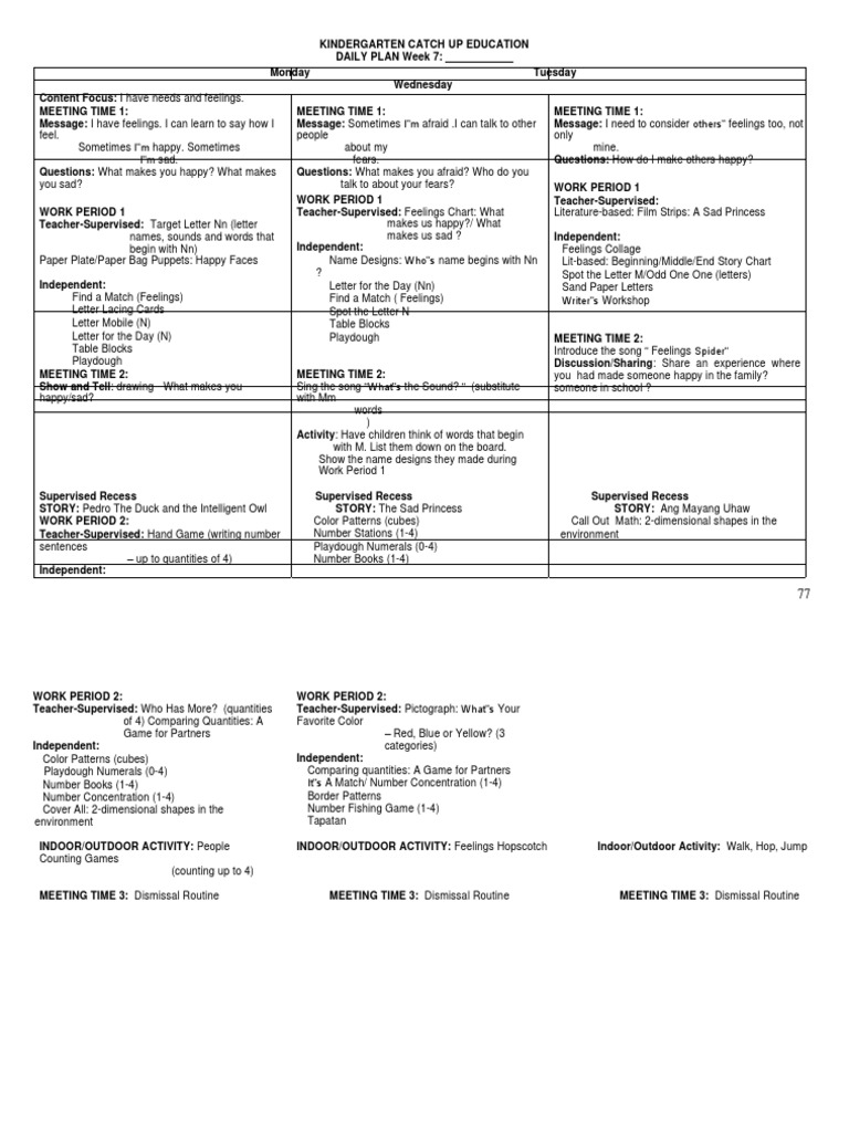 Kindergarten Lesson Plan Week 7 | PDF | Drawing | Puppets