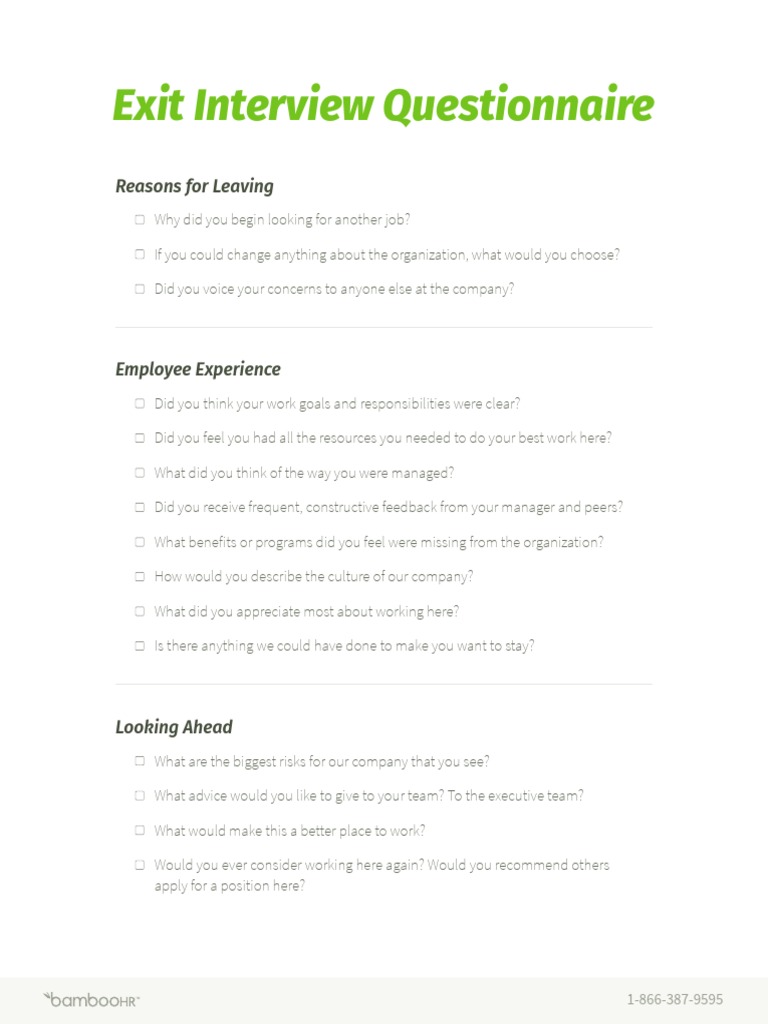 Exit Interview Questionnaire PDF | PDF | Psychological Concepts | Behavioural Sciences