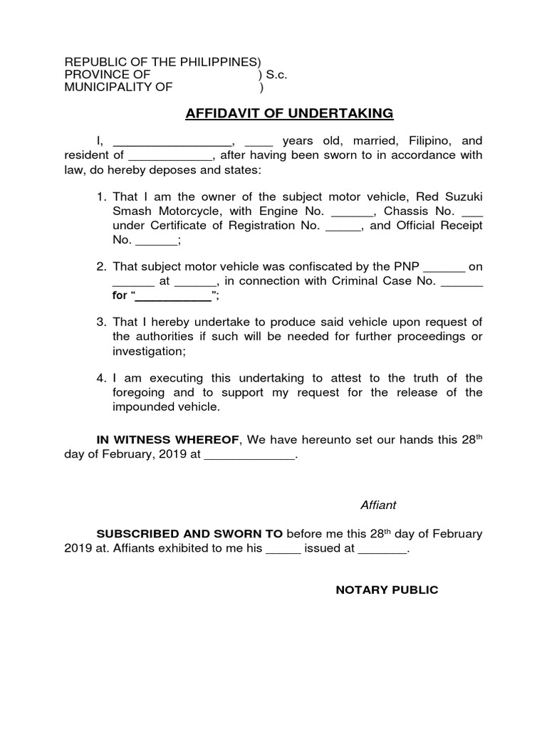 Sample Undertaking For Release | PDF | Law