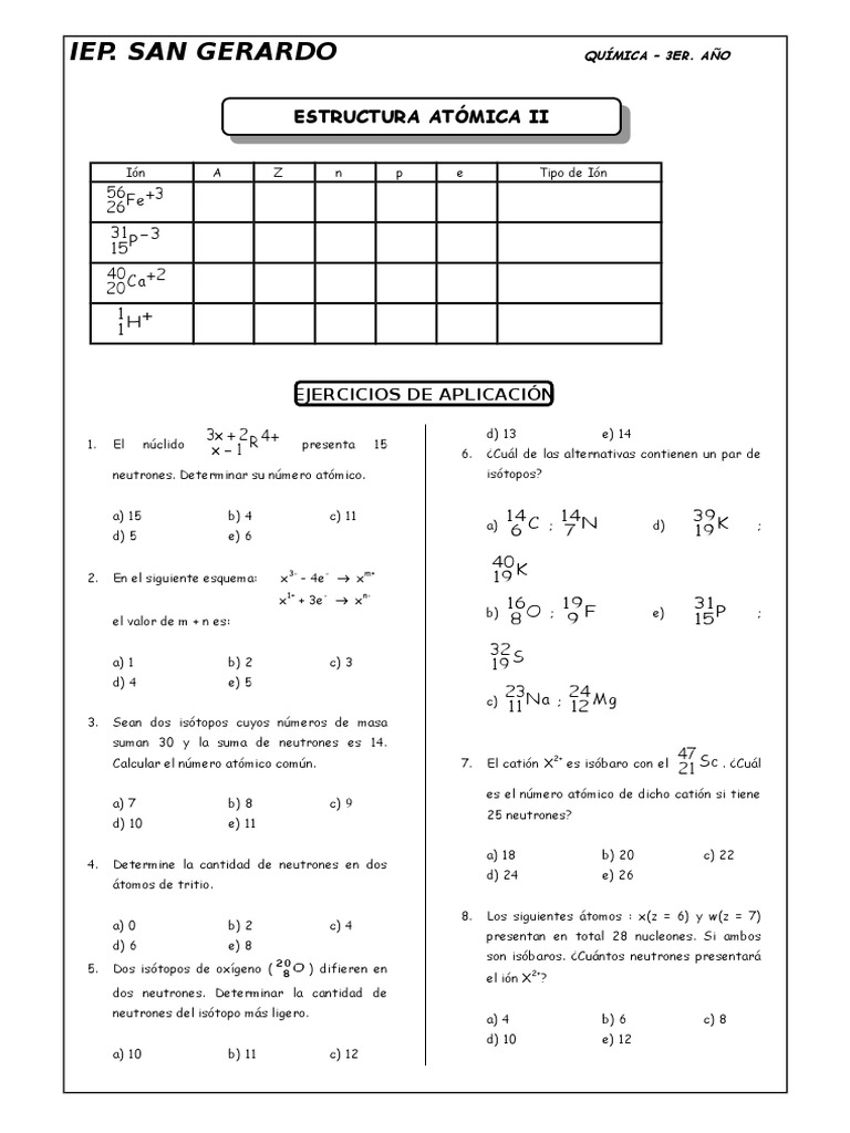 Estructura Atómica II 3RO | PDF | Isótopo | Física nuclear