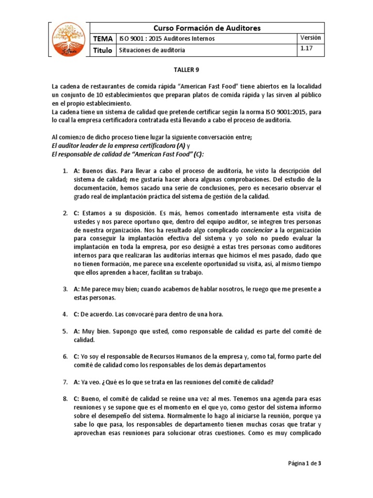 Auditoría Iso 9001 2015 En Restaurantes Pdf Comida Rápida Auditoría