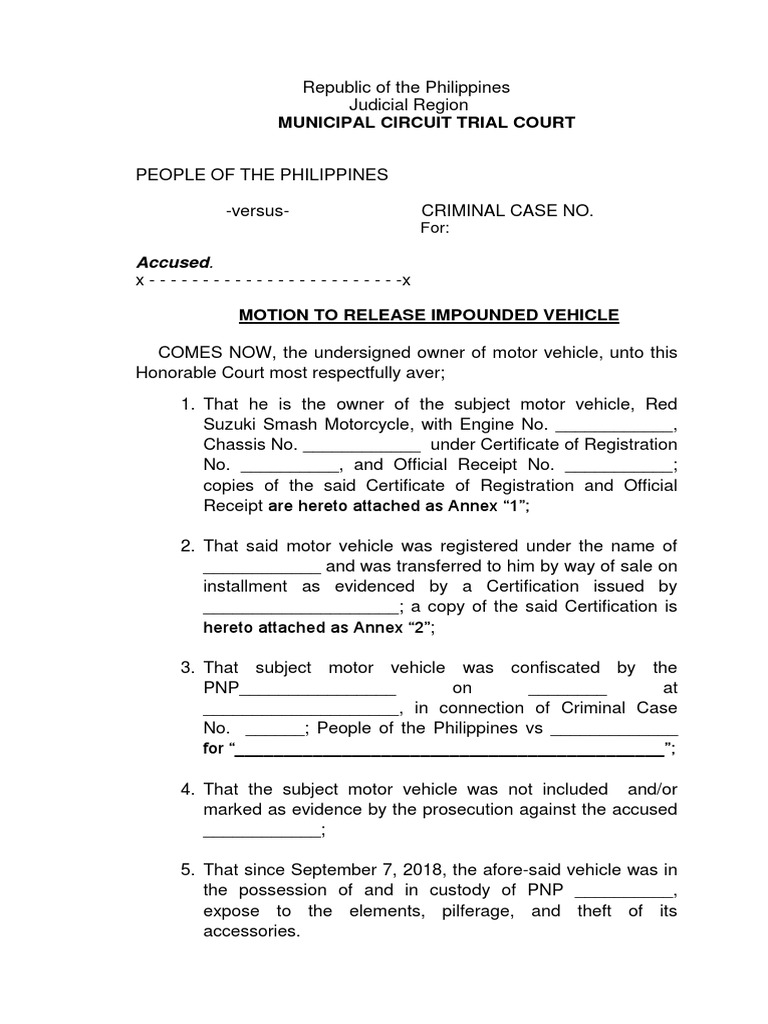 Sample Motion To Release | PDF | Prosecutor | Virtue