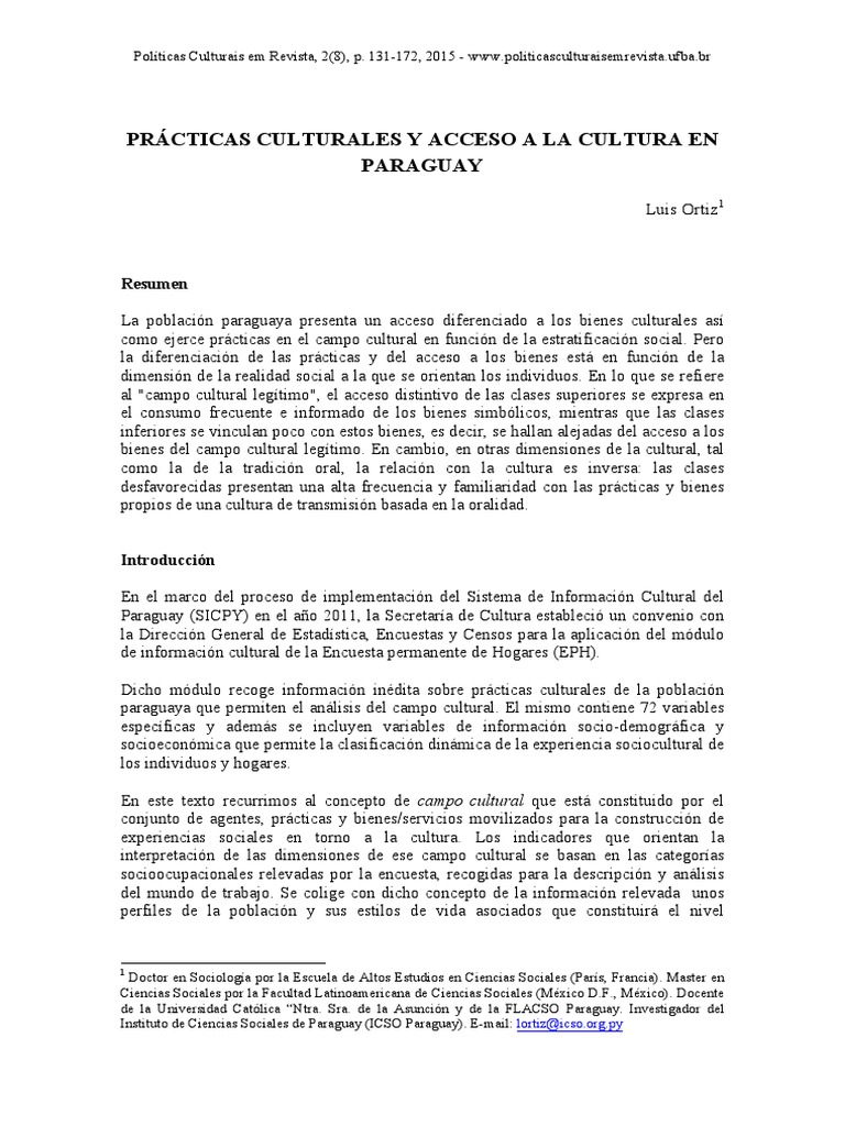 Acceso cultural en Paraguay: desigualdades | PDF | Sociedad ...