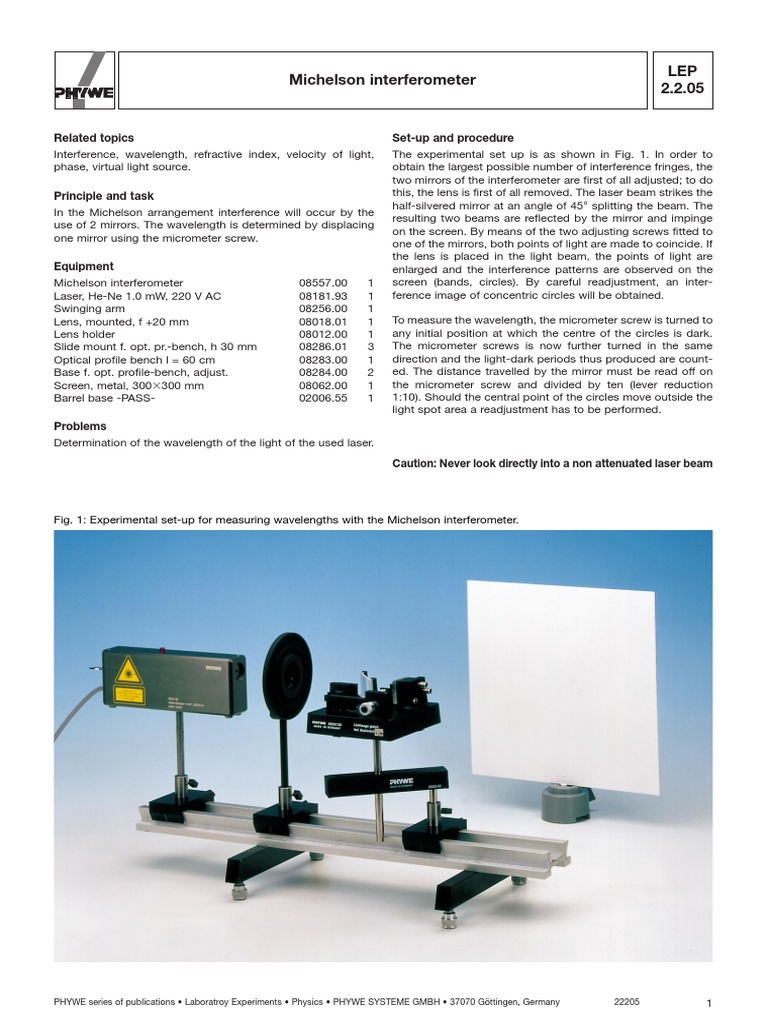 Michelson Phywe Pdf Pdf Interferometry Wavelength