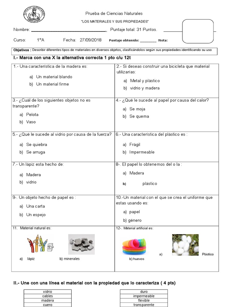 Prueba C Nat LOS MATERIALES Sept | PDF | El plastico | Rieles