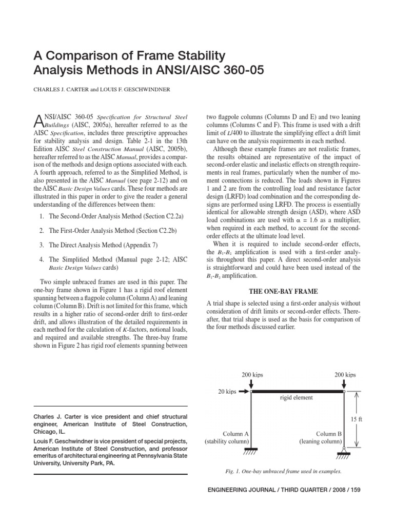 A Comparison of Frame Stability Analysis Methods in AISC 360-05 PDF ...