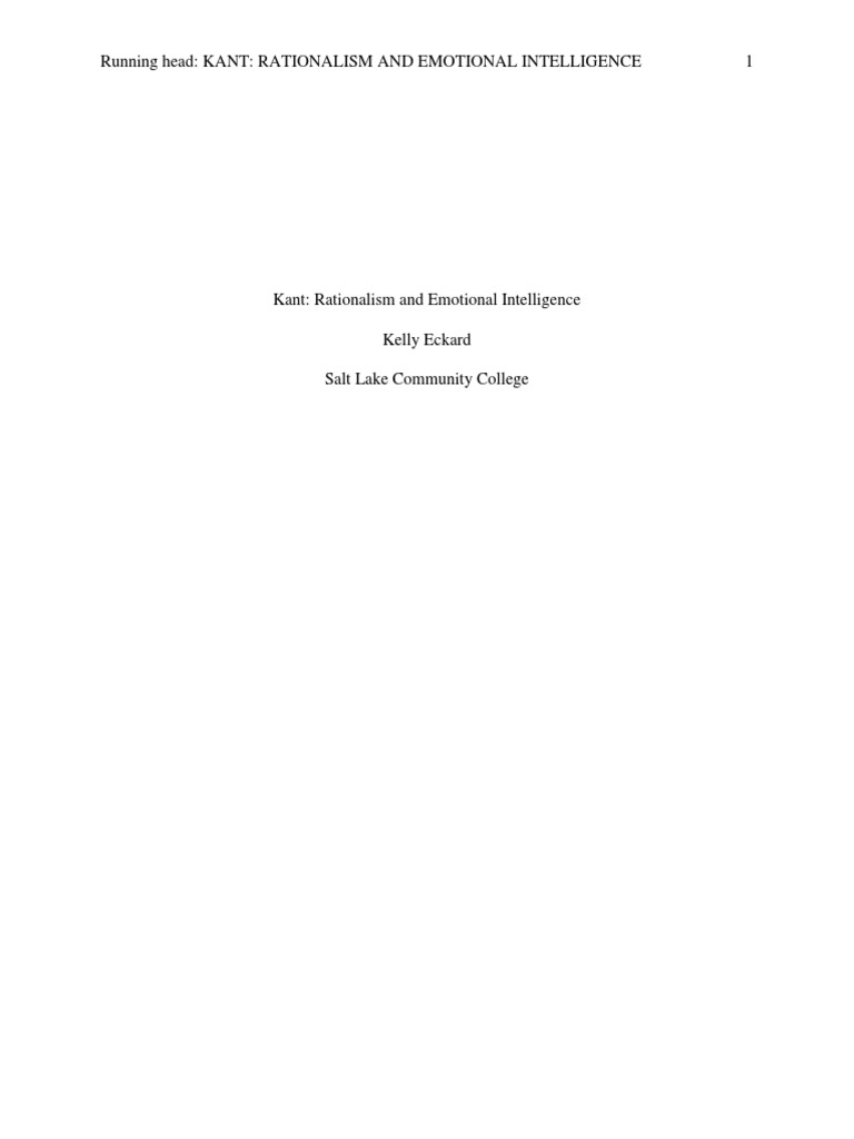 Running Head: Kant: Rationalism and Emotional Intelligence 1 | PDF ...