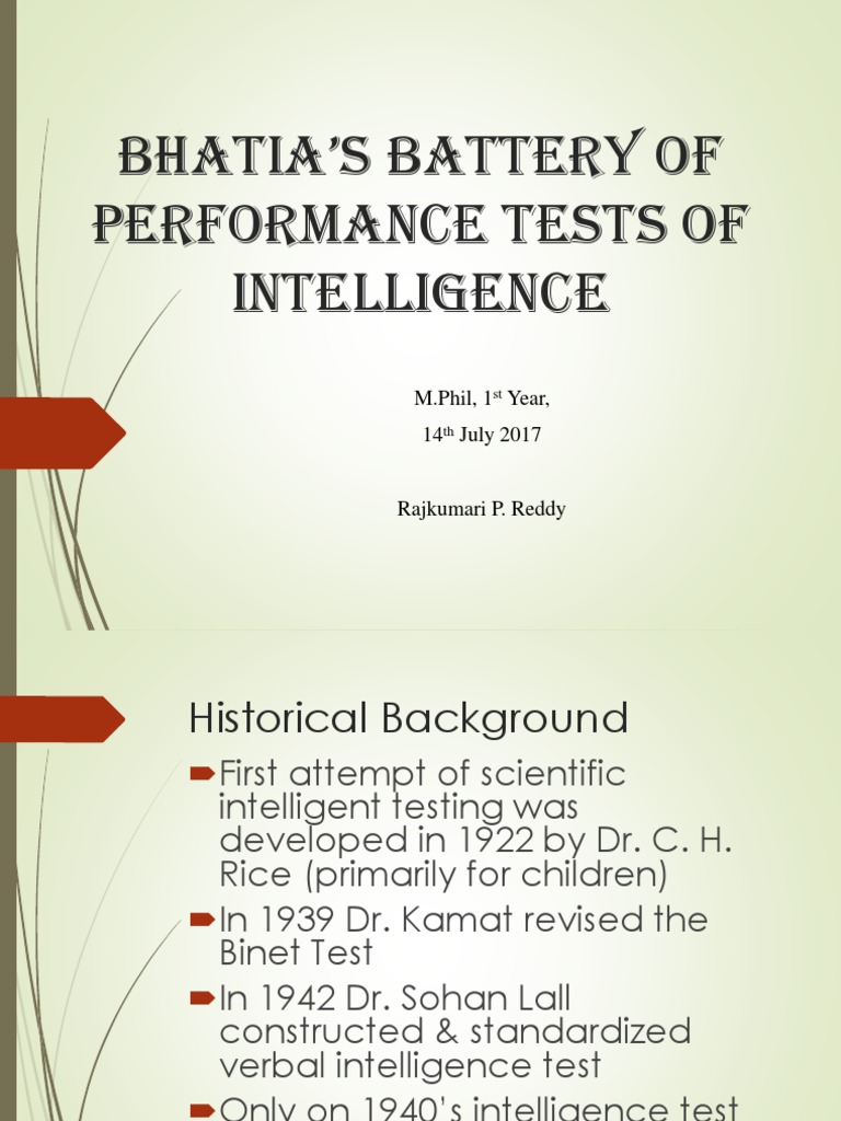 Bhatia's Battery of Performance Tests of Intelligence: M.Phil, 1 Year ...