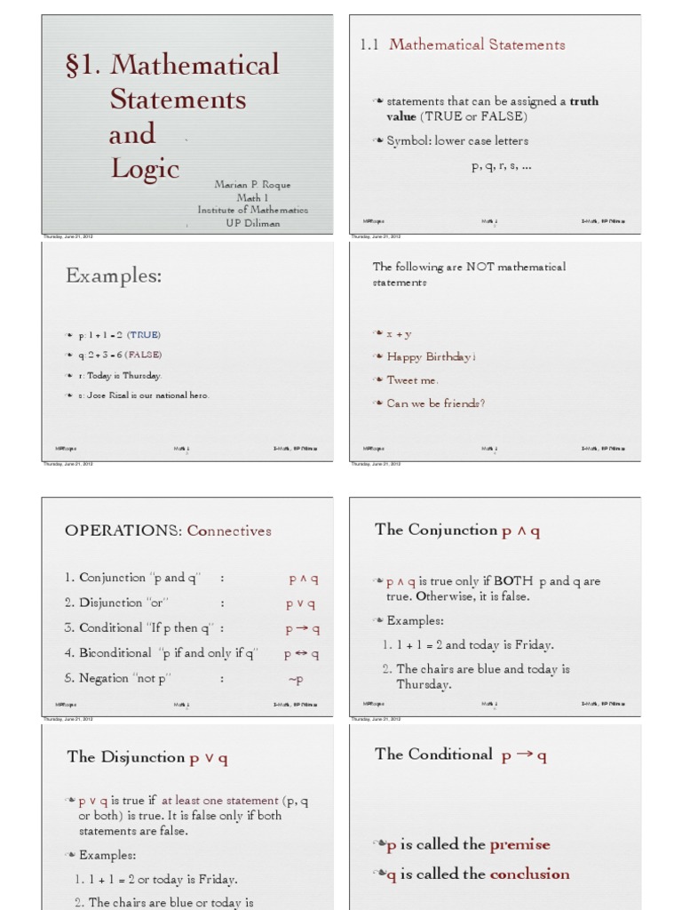 1 - Mathematical Statements PDF | PDF | If And Only If | Logic