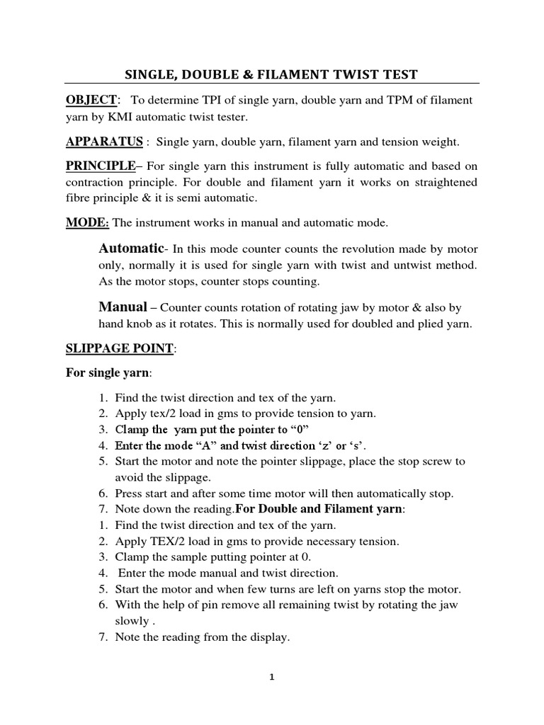 Single, Double & Filament Twist Test: Object | Download Free PDF ...