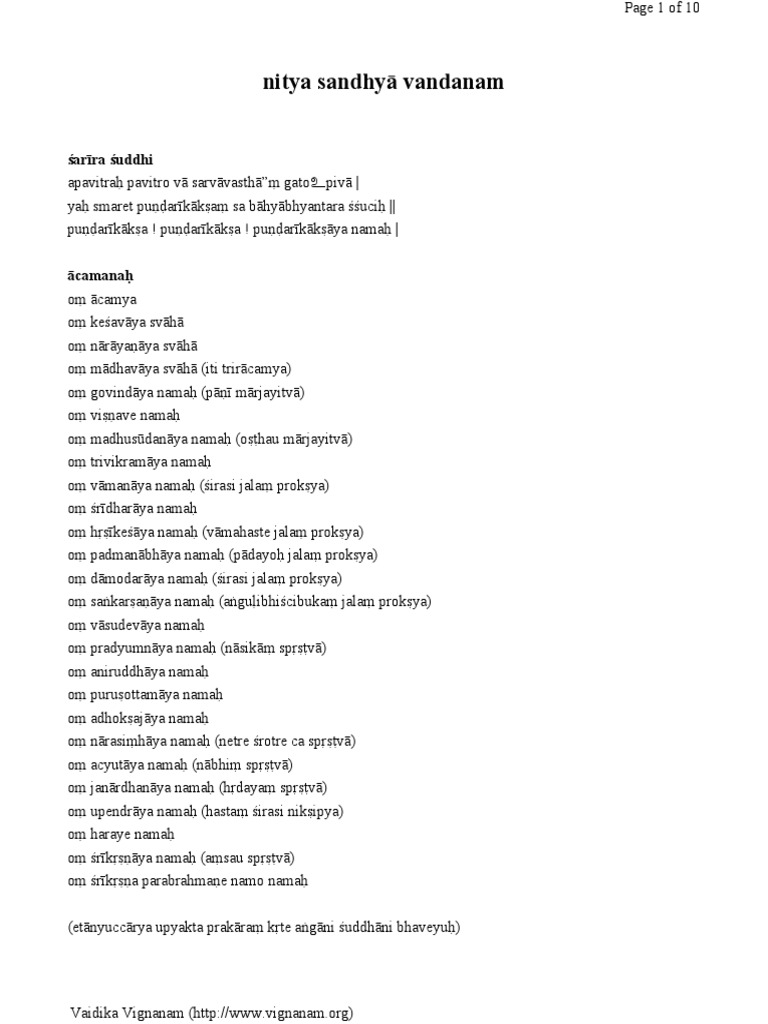 Nitya Sandhya Vandanam English PDF | PDF | Hindu Gods | Deities