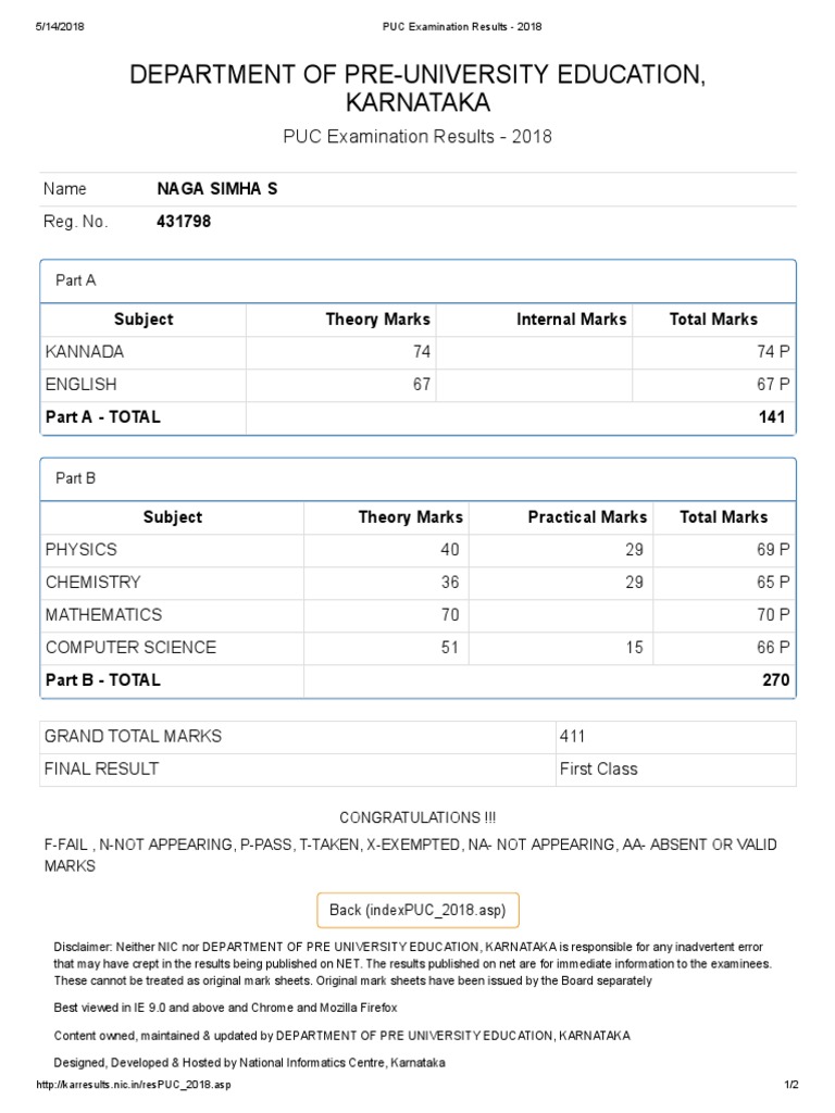 2018 PUC Examination Results Summary | PDF | Science | Computing