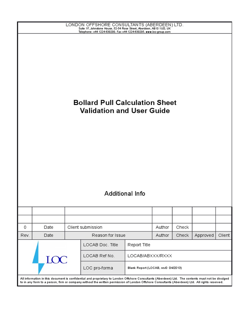 Bollard Pull Calculation Sheet Validation and User Guide: Additional ...