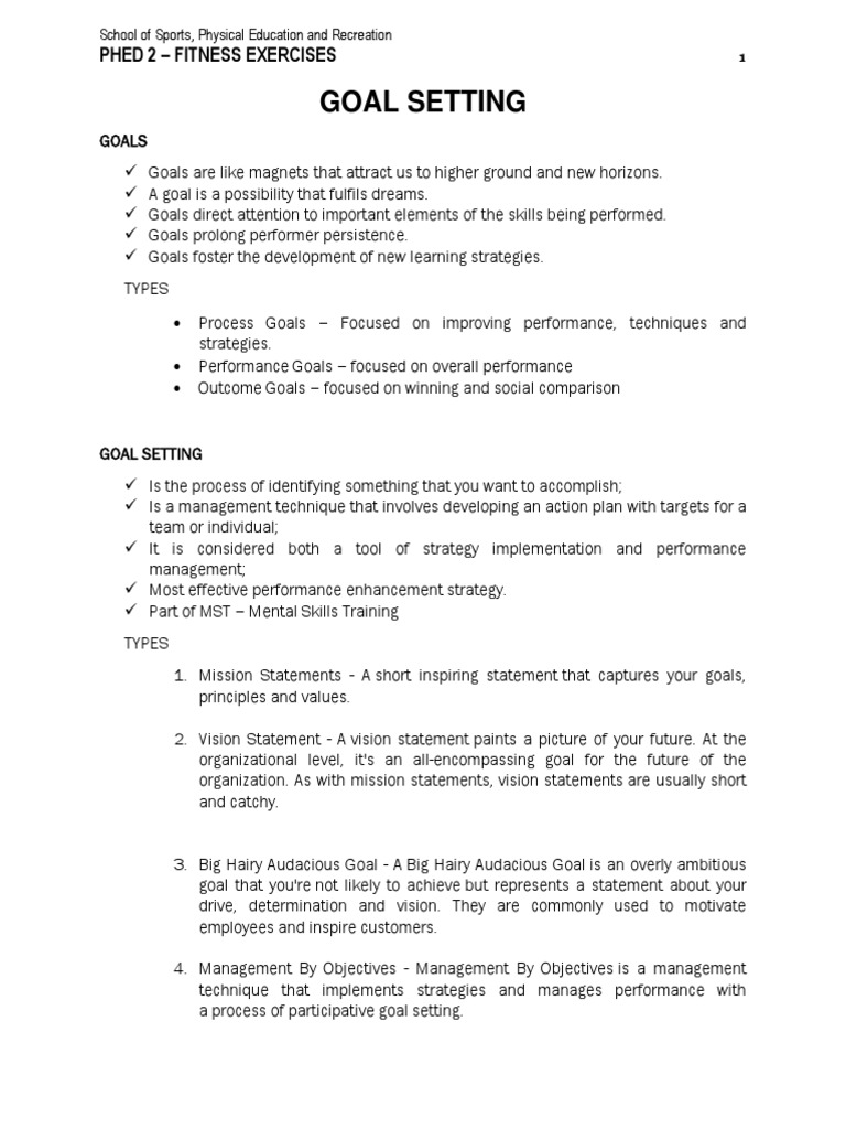 PE 2 Handouts 1 | PDF | Goal | Goal Setting