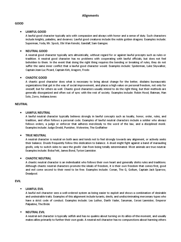 Character Alignments: A Breakdown of the Moral Spectrum in Table Form ...
