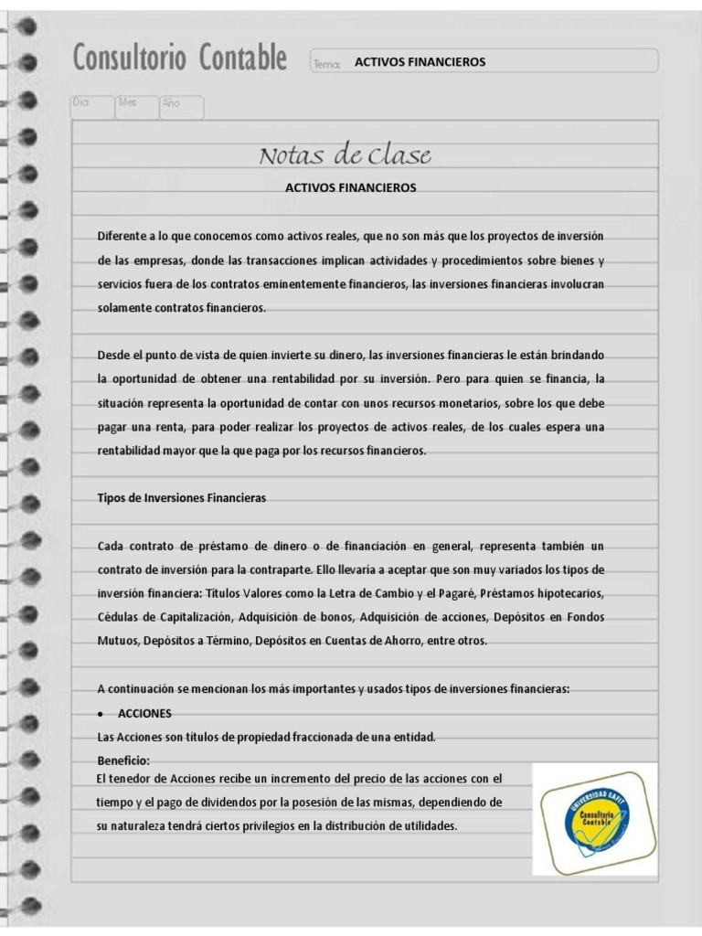 Nota1 Activos Financiero PDF | PDF | Compartir (Finanzas) | Inversiones