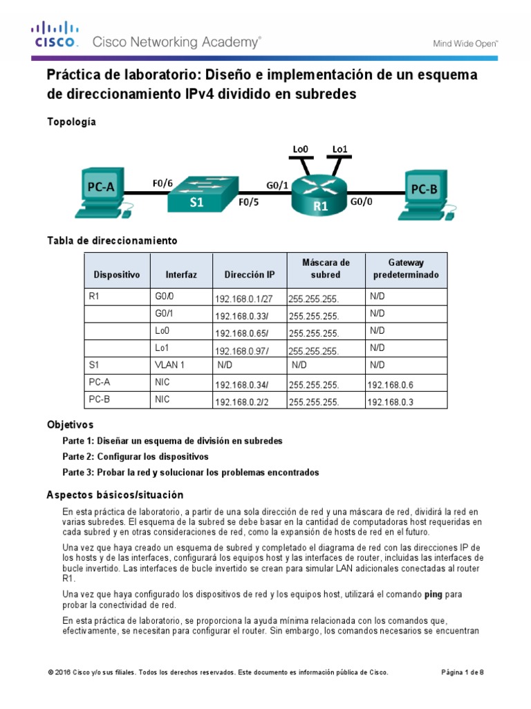 8.1.4.8 Lab Designing and Implementing Subnetted IPv4 Addressing Scheme PDF | PDF | Dirección IP ...