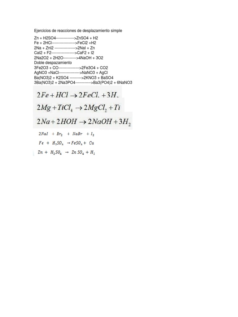 Ejercicios de Reacciones de Desplazamiento Simple | PDF