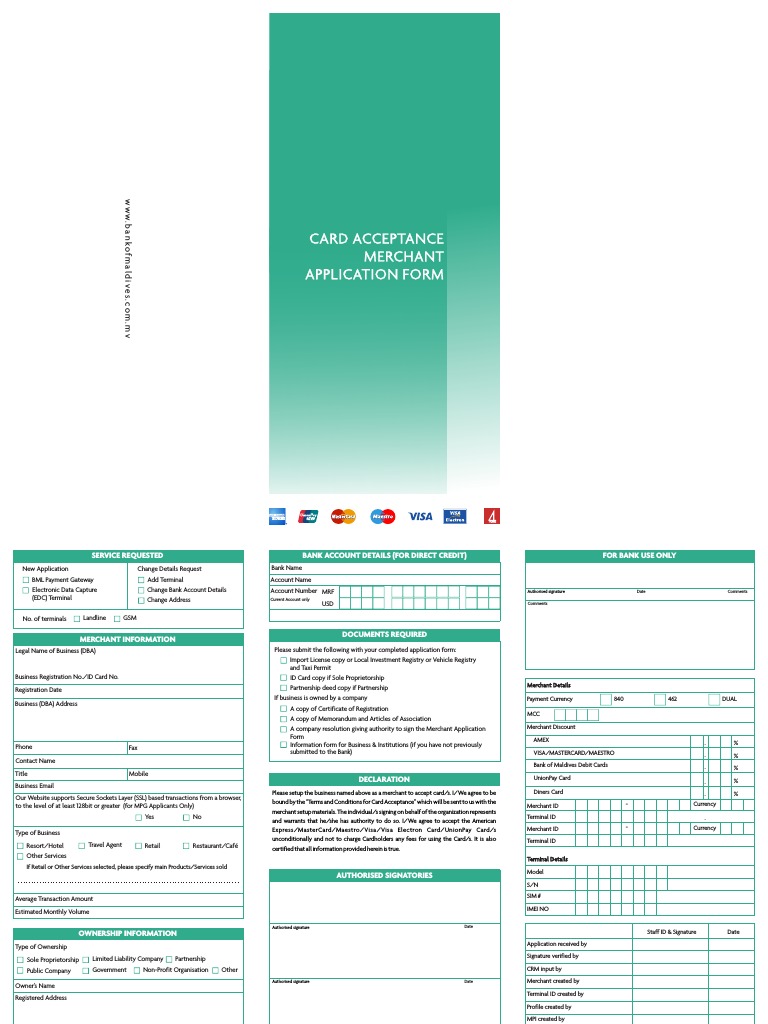 Card Acceptance Merchant Application Form | PDF | Visa Inc. | Identity ...