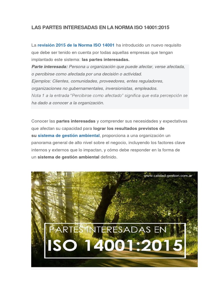 Partes Interesadas en ISO 14001:2015 | PDF | Organización no ...