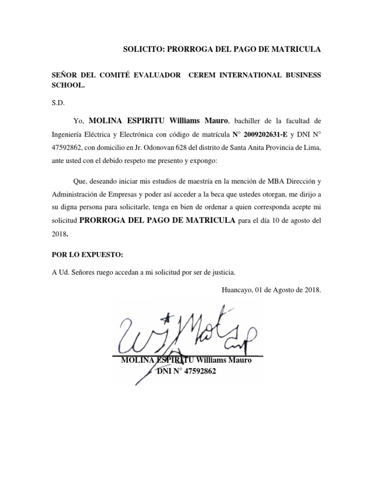 Solicitud Prorroga PDF | PDF