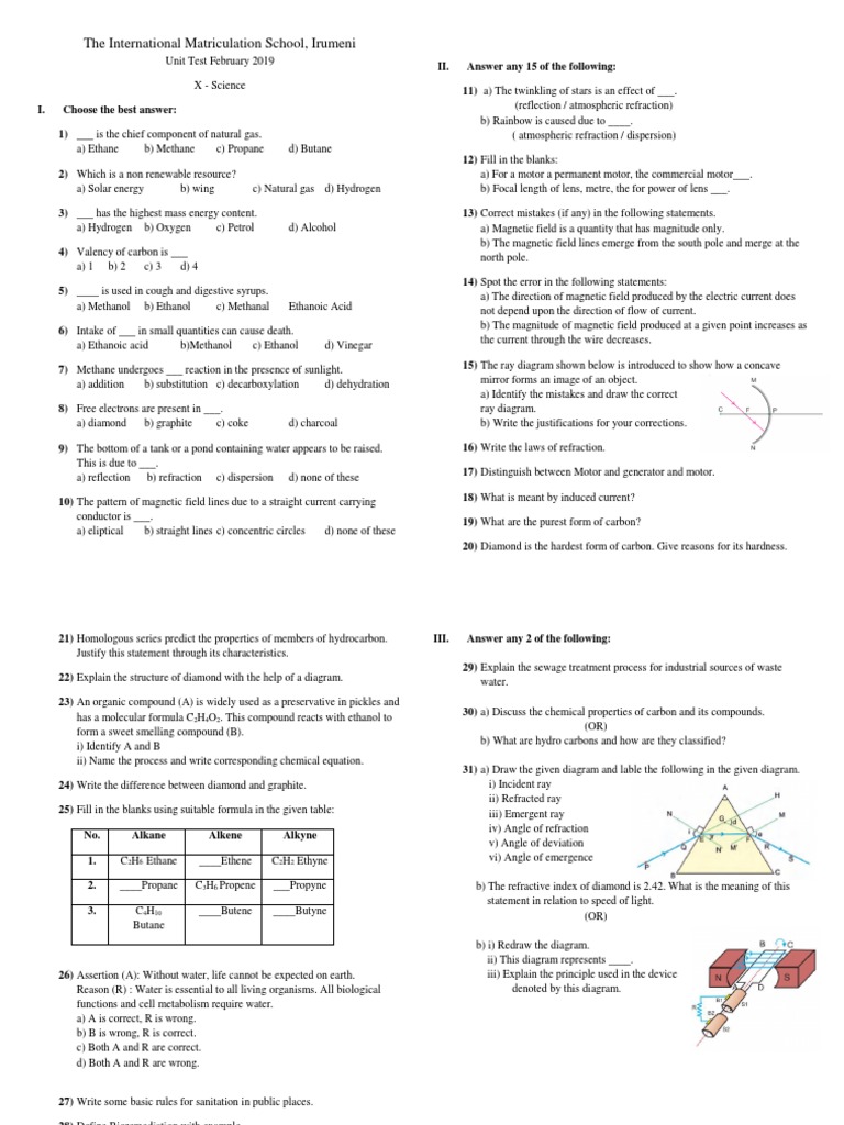 Science Unit Test Questions 2019 | PDF | Methanol | Carbon