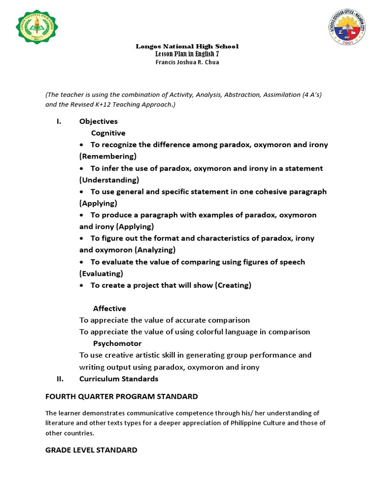 Paradox, Irony and Paradox (Evaluative Demo) | PDF | Irony | Learning