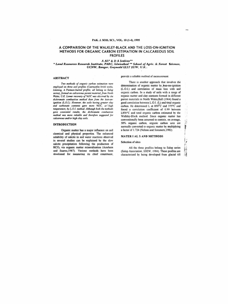 A Comparison of The Walkley-Black and The Loss-On-Ignition Methods For ...