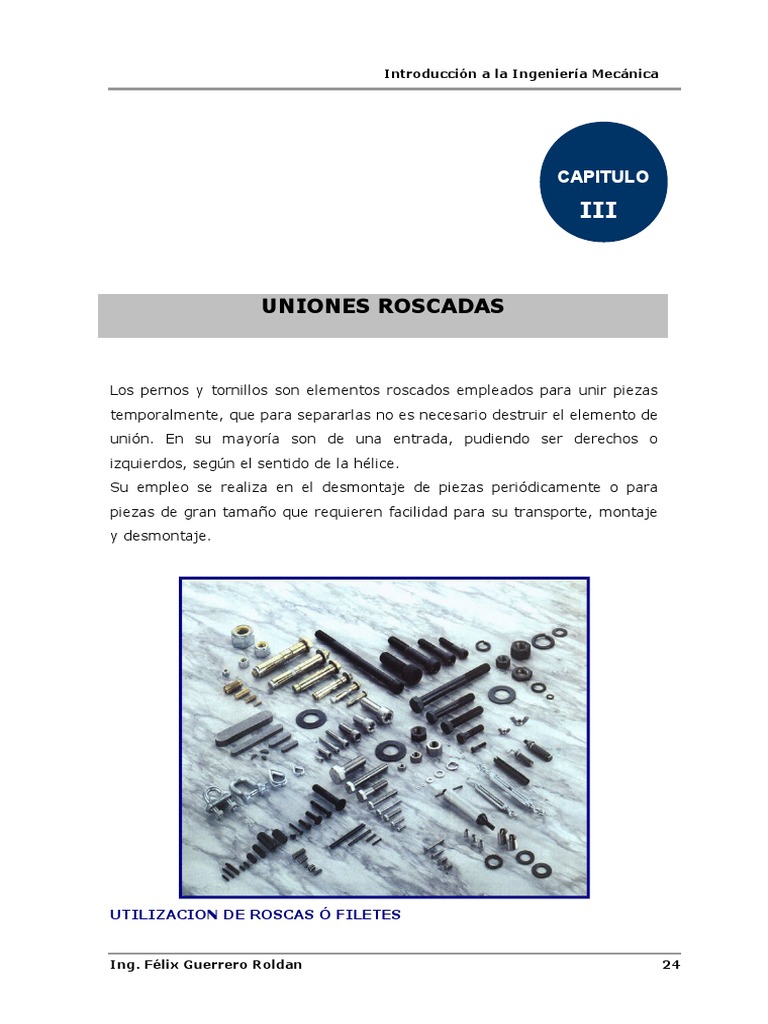 Capitulo 3 - Uniones Roscadas | PDF | Pulgada | Tornillo