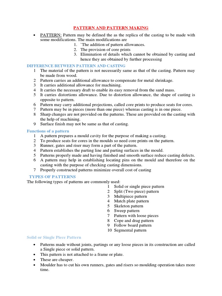 Pattern Making and Casting Guide | PDF | Casting (Metalworking ...
