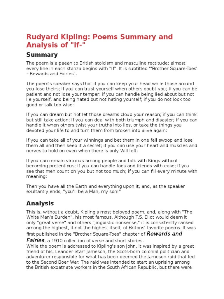 A Man Among Men: An Analysis of Rudyard Kipling's Iconic Poem 'If-' | PDF