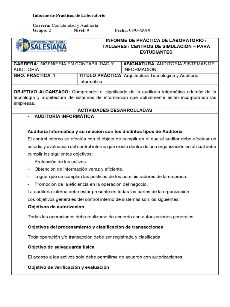 Auditoria de Informatica-Informe | PDF | Auditoría | Java (lenguaje de ...