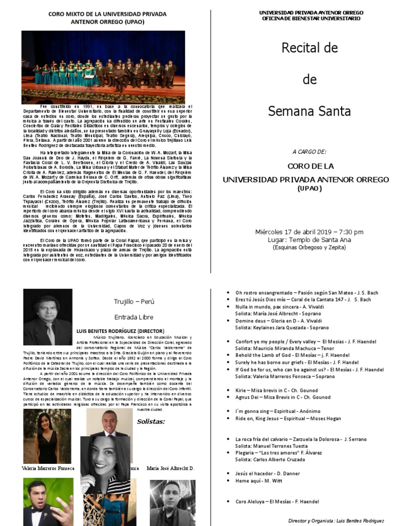 Programa de Mano - Coro Upao | PDF | Coro | George Frideric Handel