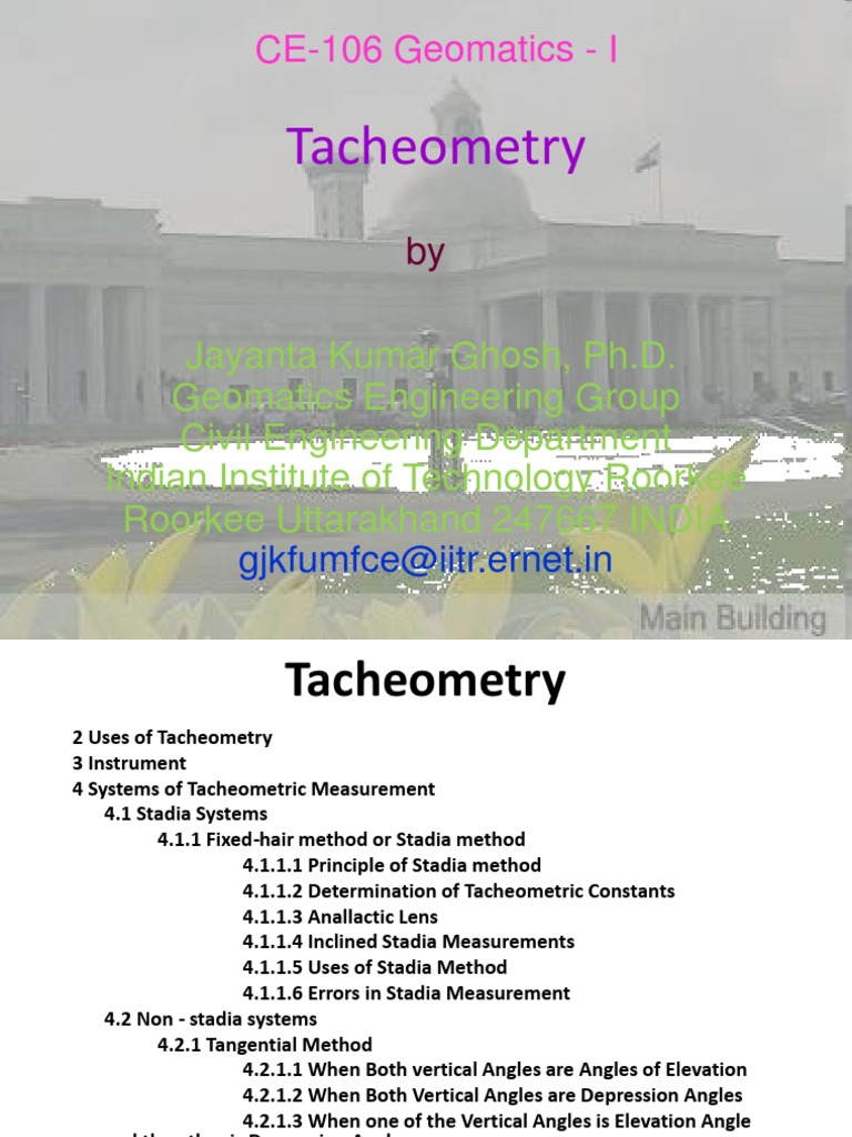 Lesson 16 CE-106 - Tacheometry & Trigonometric Lavelling PDF | PDF | Surveying | Geomatics