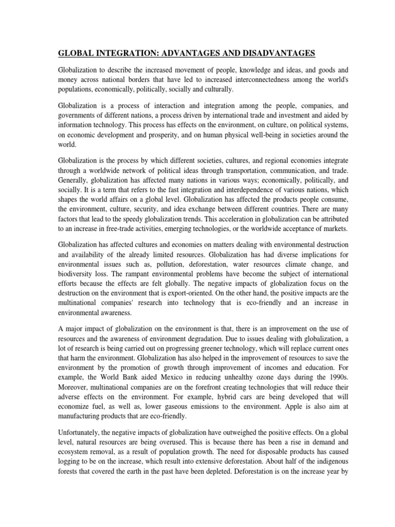 Global Integration: Advantages and Disadvantages | PDF ...
