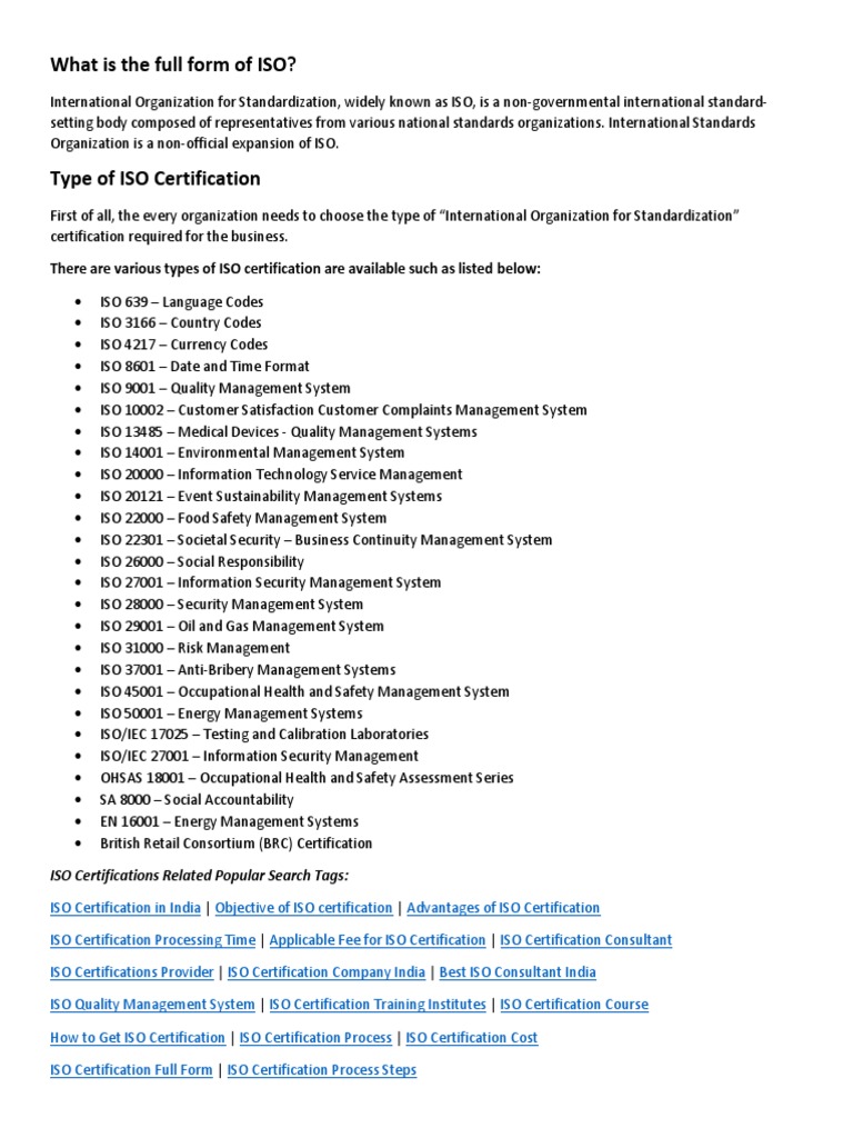 Type of Iso Certification | PDF | International Organization For ...