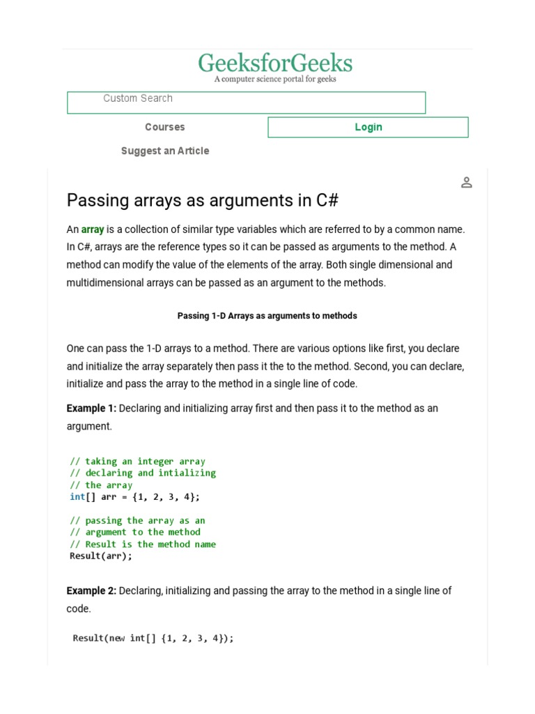 Passing Arrays As Arguments In C Pdf Pdf C Sharp Programming