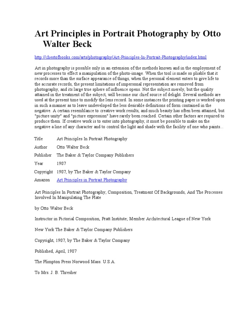 Art Principles in Portrait Photography by Otto Walter Beck | PDF ...