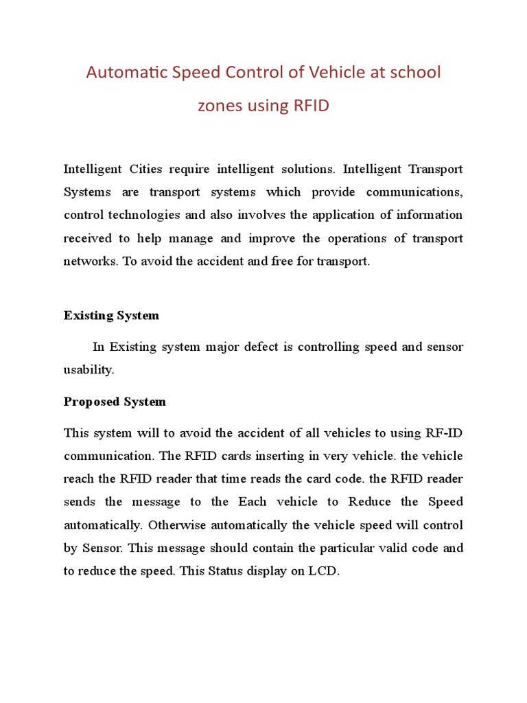 Automatic Speed Control of Vehicle at School Zones Using RFID | PDF