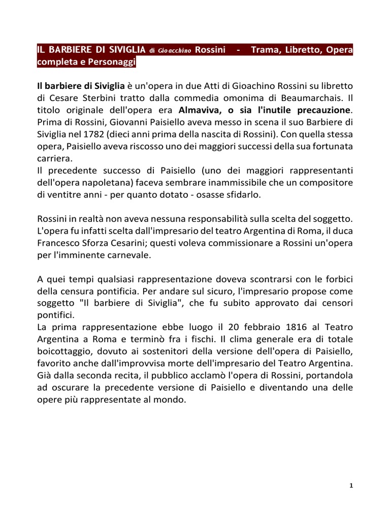 Il Barbiere Di Siviglia PDF | PDF